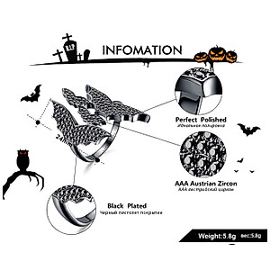 Ginger Lyne Collection Flying Bat Halloween Spooky Black CZ Party Statement Ring Size 7