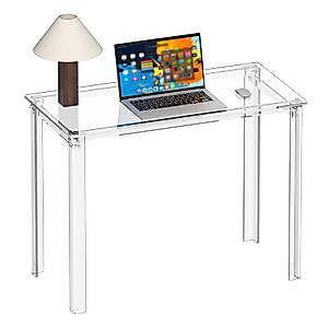 HMYHUM Acrylic Desk, 39.4" L x 19.7" W x 29.5" H, Clear Desk for Home Office for Laptop, Study, Writing, Vanity Table with Rectangular Legs, Modern, Easy Assembly