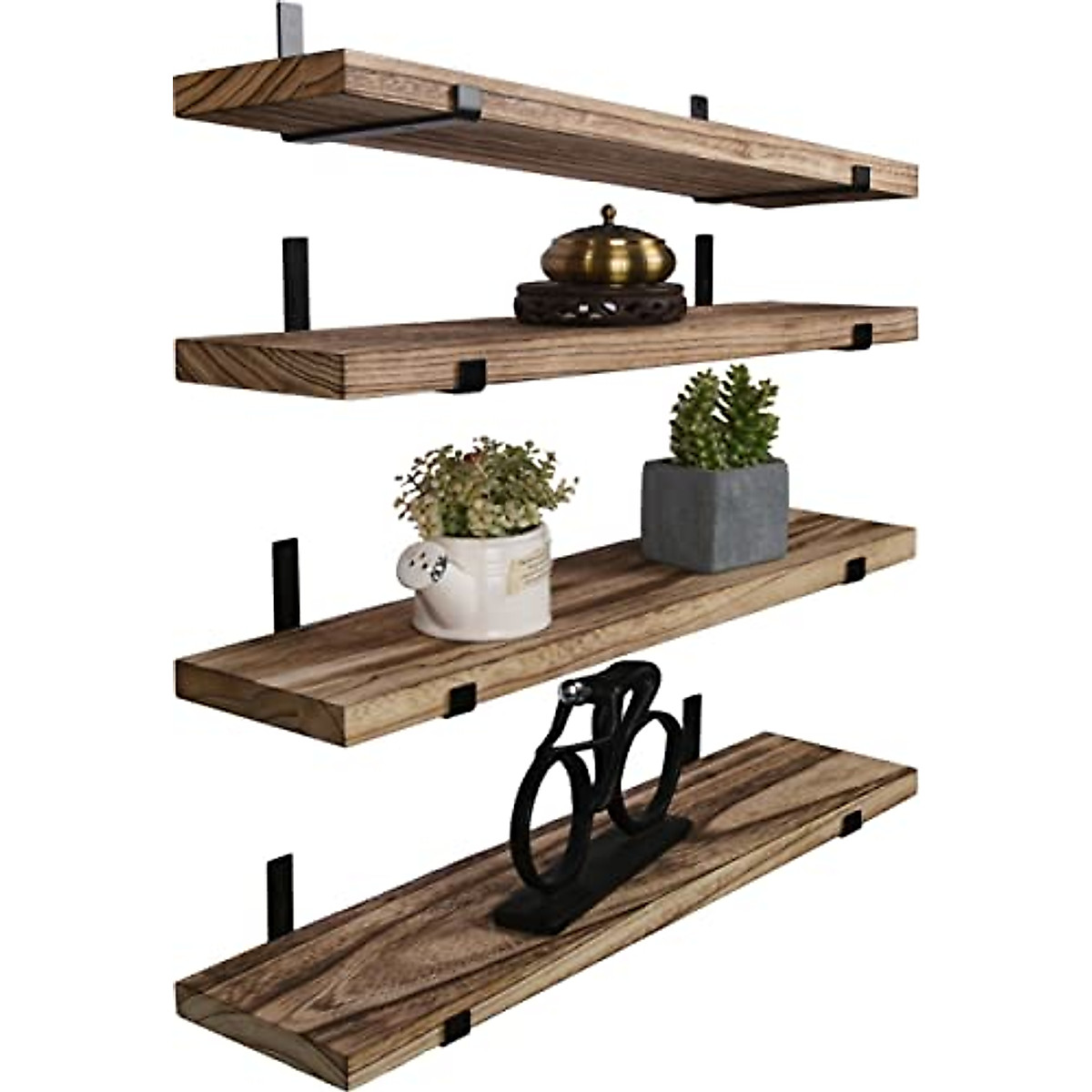 HXSWY 24 Inch Rustic Wood Floating Shelves for Wall Farmhouse Wooden Wall Shelves for Bathroom Kitchen Bedroom Living Room Set of 4 Light Brown
