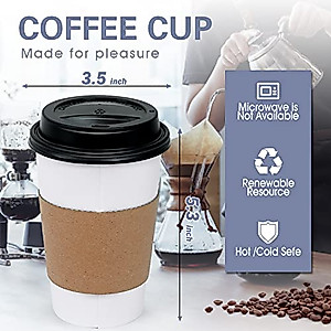 Ginkgo [100 Pack 16 oz Disposable Coffee Cups with Lids and Sleeves - To Go Coffee Cups for Hot & Cold Drinks