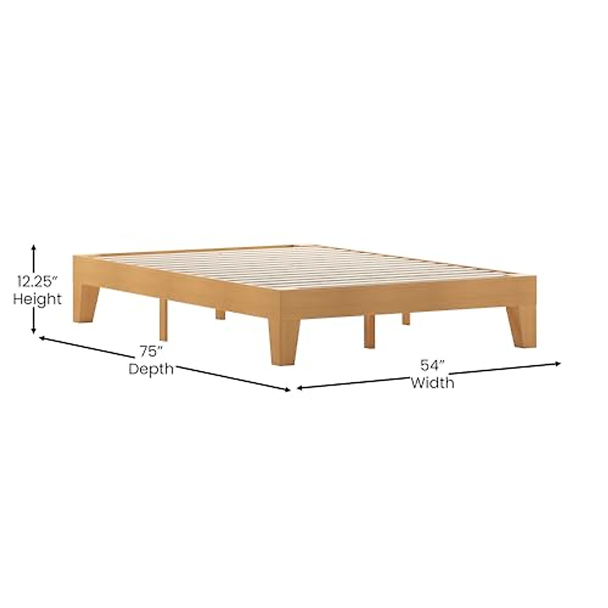 Flash Furniture Evelyn Wooden Platform Bed - Natural Pine Finish - Full - Wooden Slat Support - No Box Spring Required - Easy Assembly