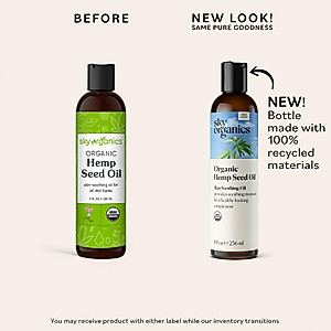 Sky Organics Organic Hemp Seed Oil for Face, 100% Pure & Cold-Pressed USDA Certified Organic to Nourish, Soothe, 8 fl. Oz.