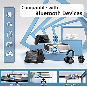 WIKISH Smart Wifi Bluetooth Projector 9000 Lumen,Home Cinema Projector 200 Inch Display with HDMI USB AV for Indoor Outdoor Movie DVD TV Box Laptop