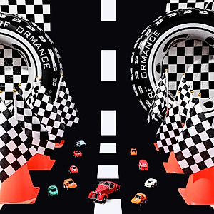 Racetrack Floor Running Black Racer Party Decoration Mat Road Table Runner Long Racetrack Tablecloth Drag for Party (Fresh Style,32 ft x 2 ft)