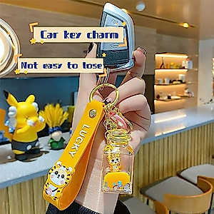 BEXOA Cute Keychain Kawaii Creative Shiba Inu Liquid Floating Lucky Bottle Keychain Backpack Charm Wristlet Bracelet Car Key Ring for Boy Girl Kid Women