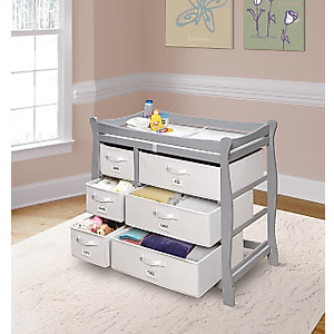Sleigh Style Baby Changing Table with 6 Baskets - Cool Gray