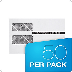 Adams 1099 Self Seal Double Window Security Tinted Envelopes, for 1099 Forms, 2-Up, Peel and Seal Closure, 5-5/8"" x 9"", 50 per Pack (TXA1099PS-2)