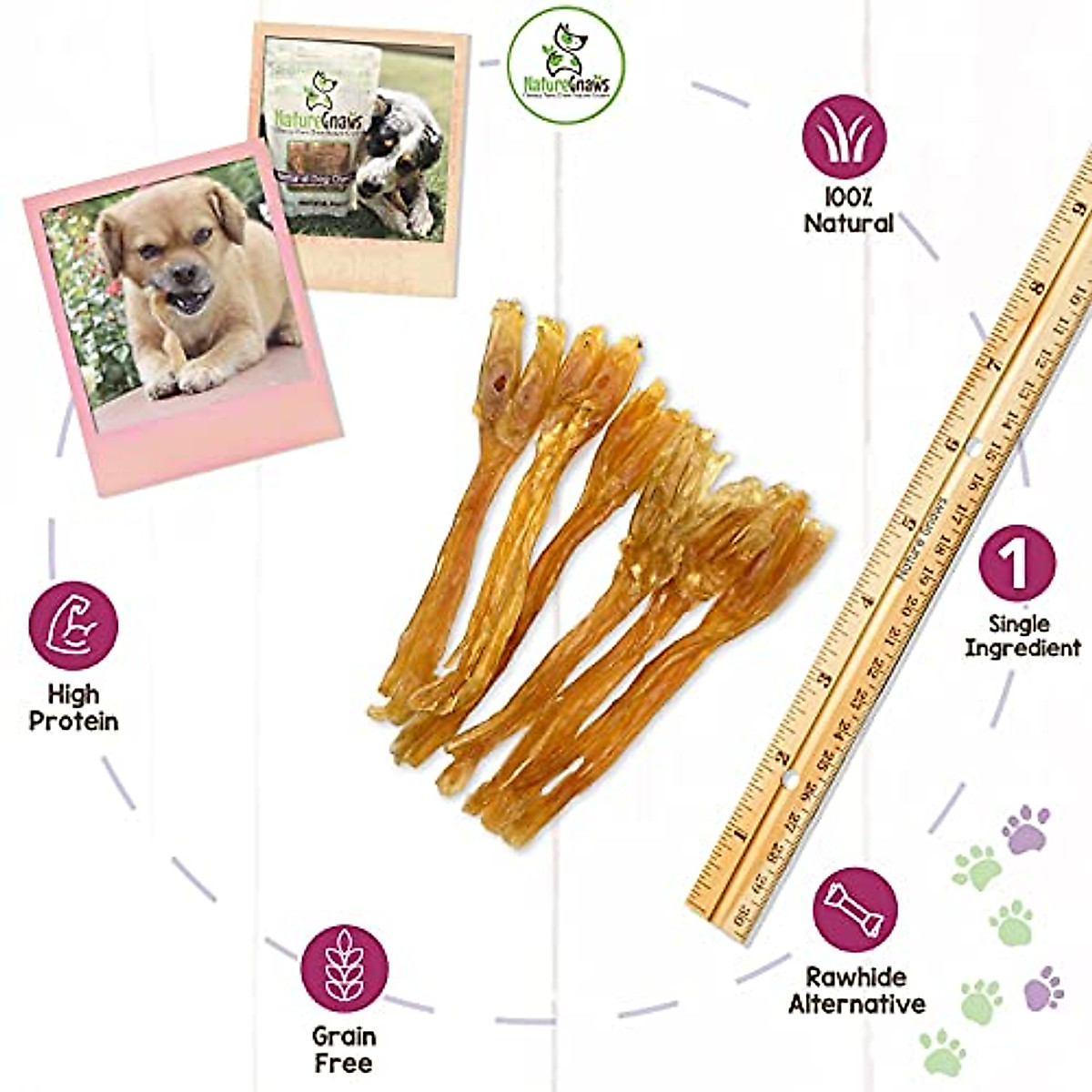 Nature Gnaws Tendons for Dogs - Premium Natural Beef Dental Sticks - Single Ingredient - Long Lasting Tasty Dog Chew Treats - Rawhide Free 12 Count (Pack of 1)