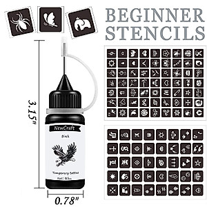 Temporary Tattoo Ink and Stencils for Adults Teens Kids, Temporary Tattoo Kit Skin Friendly - Black Red Brown Green Purple Blue Orange
