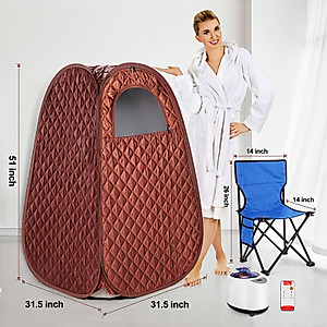 Single Person Sauna, Portable Steam Sauna Full Body for Home Spa, Sauna Tent with Steamer 2.6L 1000W Steam Generator, 90 Minute Timer, Chair, Remote Control Included(Brown)