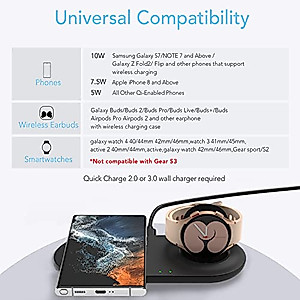 Wireless Charging Station, Dual Wireless Charger for Samsung Galaxy Watch 4/3 Active2/1,Fast Wireless Charging Pad for Samsung Galaxy Z Flip4/3 Fold 4/3 S22/Ultra/+/S21/Note 20/10 Buds2 Pro(Adapter)