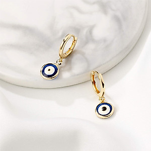 Bule Evil Eye Earrings Huggie Hoop, Bule Evil Eye Drop Earrings Huggie Hoop Earrings for Women Hoops Cuff Cartilage Hypoallergenic Bule Evil Eye Huggie Hoop Earrings for Women