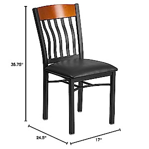 Flash Furniture 2 Pk. Eclipse Series Vertical Back Black Metal and Cherry Wood Restaurant Chair with Black Vinyl Seat