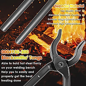 0004930-300 Blacksmiths' Tongs & 0000811-1000 Handmade Blacksmiths’ Hammer Assembled Bladesmith Tool Set for Beginner or Professional Blacksmith Making Farrier, Knife and Tool on Forging Anvil