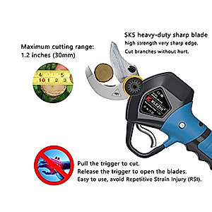 K KLEZHI Professional Cordless Electric Pruning Shears with 2 PCS Backup Rechargeable 2Ah Lithium Battery Powered Tree Branch Pruner Branch Cutter, 30mm (1.2 Inch) Cutting Diameter