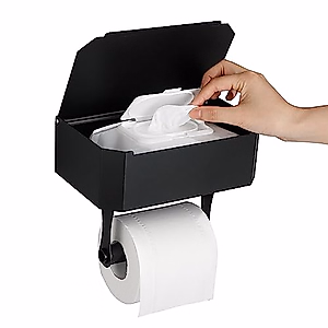 Stainless Steel Toilet Paper Holder with Shelf | Wall Adhesive Toilet Paper Storage | Bathroom Tissue Roll Holder with Wipes Organizer for Convenient AccessOrganizer