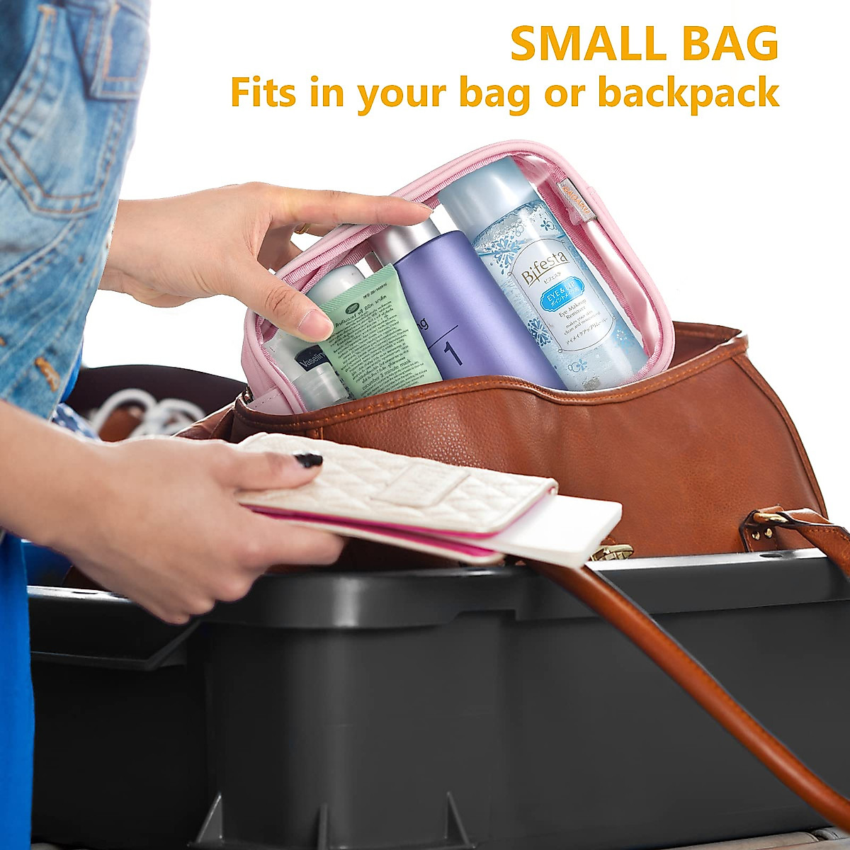 GAGAKU 2pcs Clear Toiletry Bag TSA Approved Travel Toiletry Bags Liquid Bag with Handle Strap, Waterproof Transparent Makeup Cosmetic Bags for Women - Light Pink