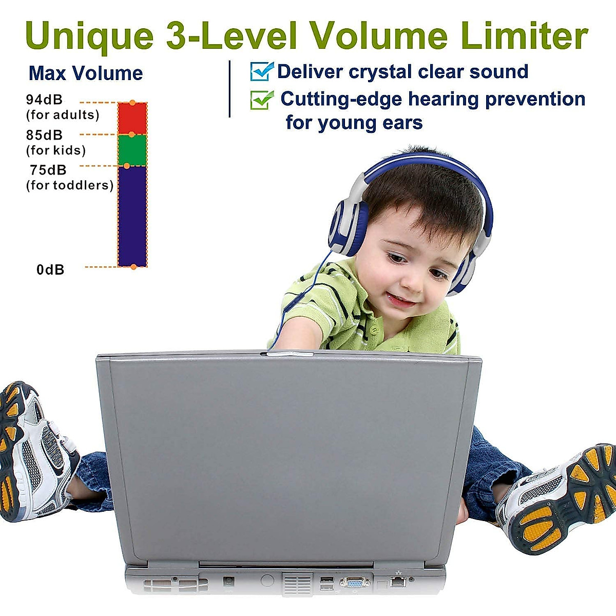 SIMOLIO Foldable Wired Headphones Teens Adults Kids Youths w/Mic & Volume Control & Volume Limited & Share Port & Portable Pouch, Safe Volume Stereo Headset for Online School Gaming PC Laptop Travel