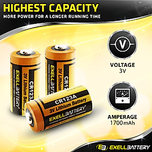 10X 3.0V Exell EB-CR123A Lithium Battery |Highest Capacity ON The Market 1700mAh| Fits Night Optics USA, Pulsar, Night Vision Replaces EL123AP, VL123A, 123-SANYO, 5018LC, 6205, BR2/3A, CR123, CR123-2