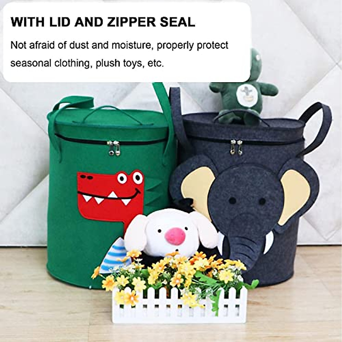 Laundry Hamper with Lid, Cute 3D Animals Waterproof Laundry Basket Collapsible Children Laundry Baskets with Padded Handles for Nursery,Elephants