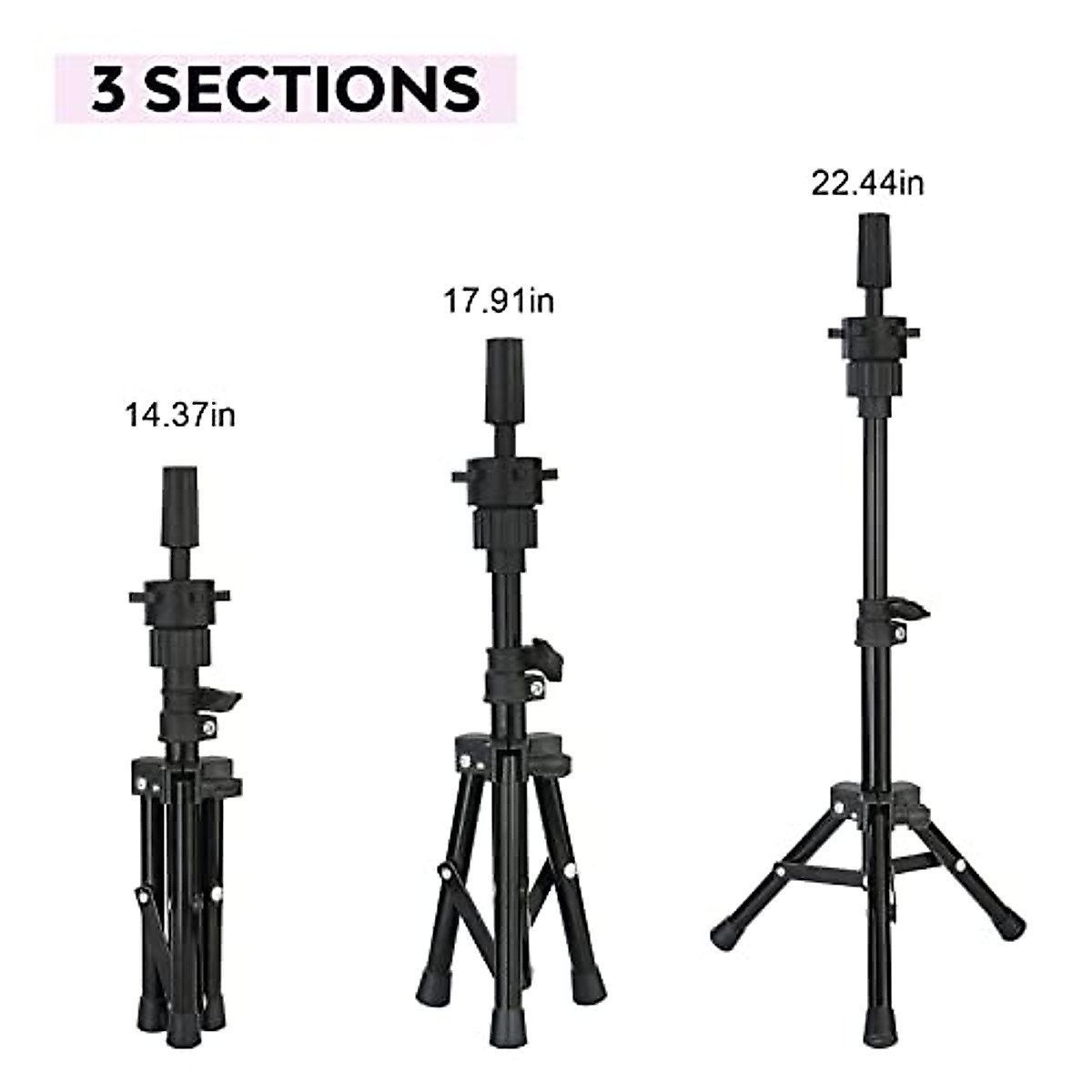 23 Inch Wig Head,Wig Stand Tripod with Head,Canvas Wig Head,Mannequin Head for Wigs,Manikin Canvas Head Block Set for Wigs Making Display with Wig caps,T Pins Set Bristle Brush