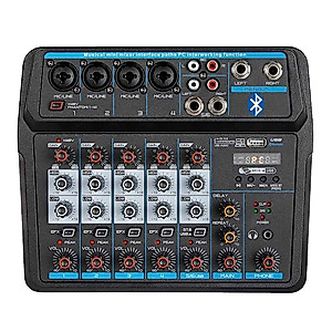 Viiart Wireless Audio Mixer Sound Board-6 Channel Digital Bluetooth USB Computer Compatible Input DJ Controller Sound Mixer 48V Phantom Power Microphone in,Headphone Jack Stereo DJ Streaming(M6)