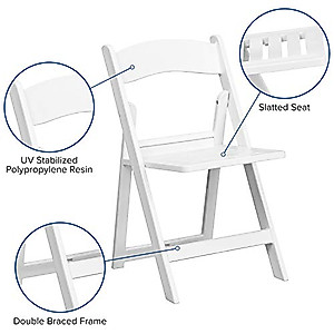 Flash Furniture HERCULES Series 1000 lb. Capacity White Resin Folding Chair with Slatted Seat