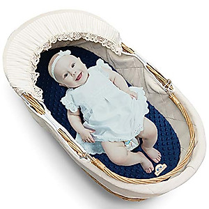 BlueSnail Soft and Strechy Minky Bassinet Fitted Sheet, Cradle Sheets for Bassinet Pad/Mattress 2pk (Bassinet, Navy+Gray)
