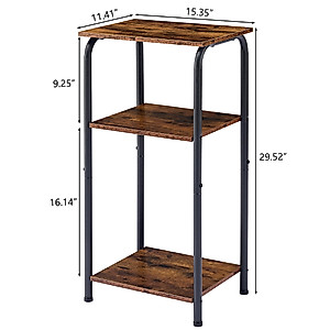 Tajsoon Tall End Table 3 Tier 30 Inch Narrow Side Table with Storage Shelves, Small Table Stand for Small Spaces with Metal Frame, Small Sofa Table for Living Room, Bedroom, Office, Rustic Brown