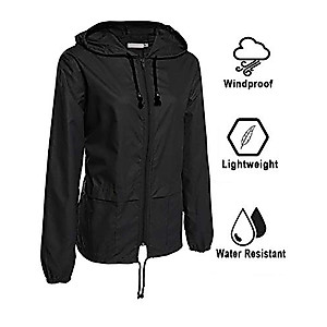 Avoogue Lightweight Raincoat Climbing Jackets Women's Waterproof Windbreaker Packable Outdoor Hooded Fall Rain Jacket Black XL