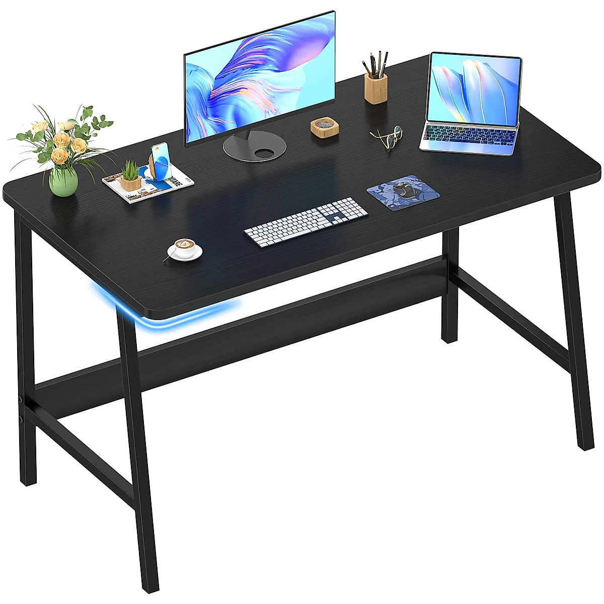 Topfurny Computer Desk, 39 Inch Small Computer Desk Study Table for Small Spaces, Modern Simple Writing Desk with Round Desk Corner Edge for Home Office, School, Bedroom, Workstation,Black