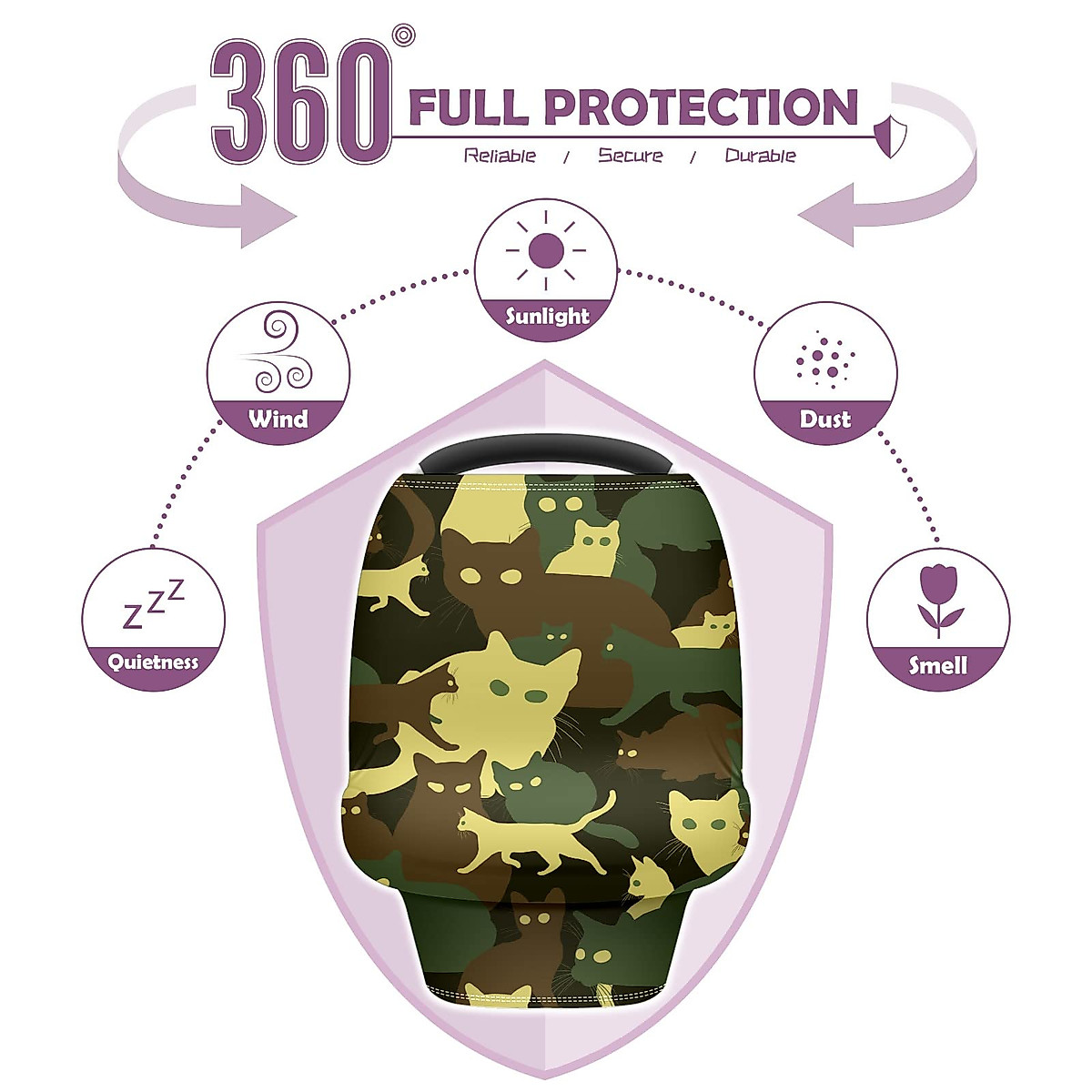 Baby Car Seat Stroller Covers Camouflage Ghost Cat Kitten Camo Nursing Cover Breastfeeding Scarf Soft Breathable Stretchy Infant Car Canopy Coverage Carseat Cover for Boys and Girls Multi Use