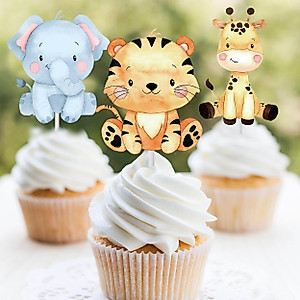 24pcs Jungle Animals Party Cupcake Toppers Decorations Jungle Safari Animal Theme Party Supplies for Zoo Wild Animal Birthday Party Baby Shower Supplies