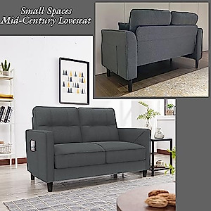 affetto 59" Loveseat Sofa for Small Spaces,Fabric Love Seats Furniture for Bedroom,Apartment,Studio,Dark Gray