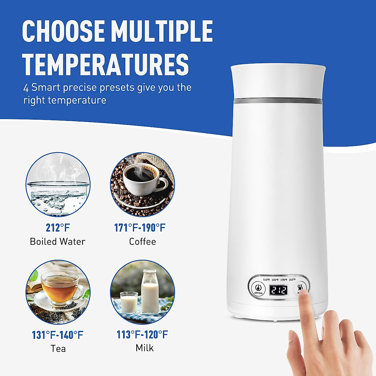 Travel Electric Kettle Portable Small Coffee Tea Heater Kettle, 4 Variable Temperature Presets Mini Portable Water Boiler Pot, 304 Stainless Steel, Auto Shut Off and Boil Dry Protection for Work