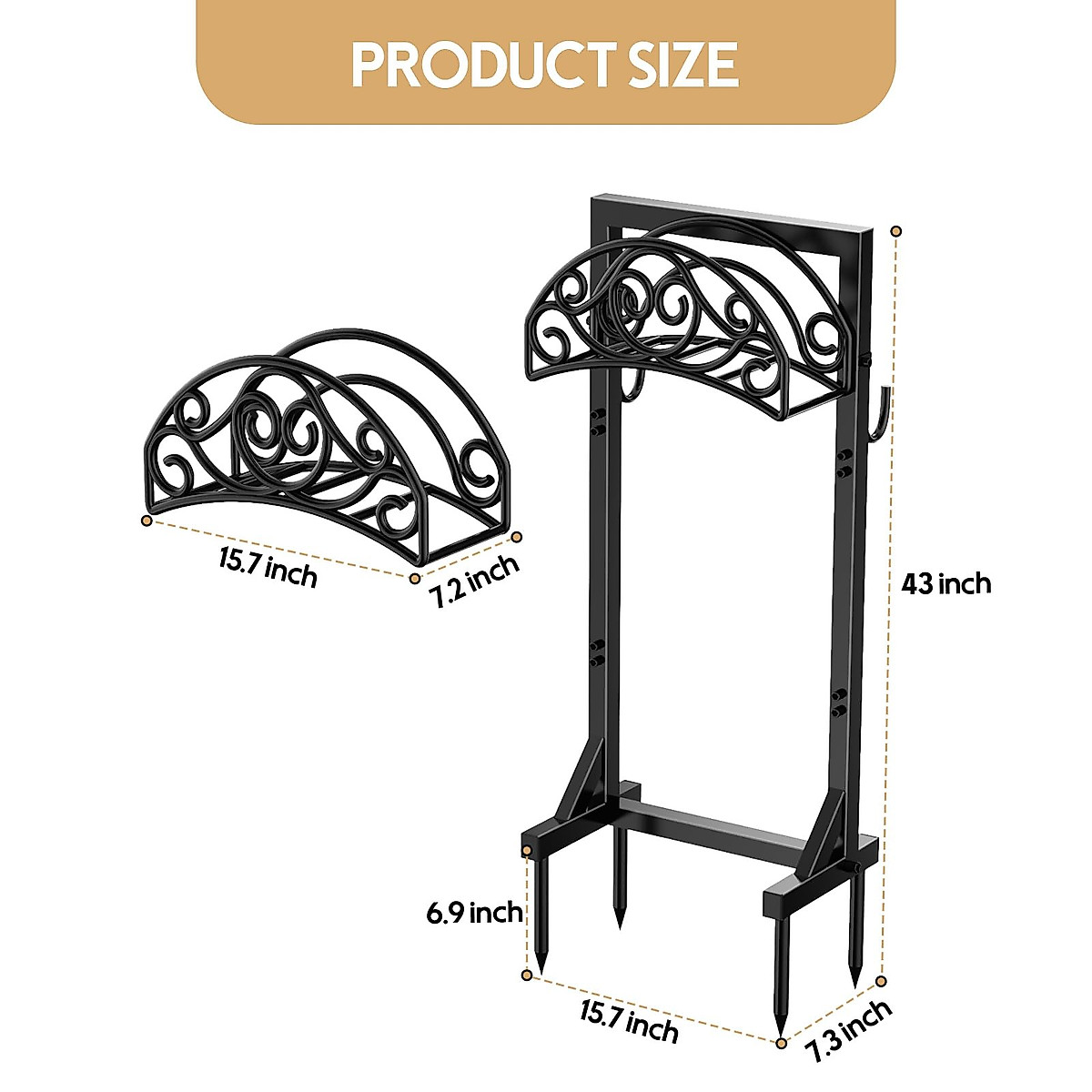 Patiobay Garden Hose Holder, Detachable Metal Water Hose Holder, Freestanding Heavy Duty Hanger Storage Stand for Outside Yard