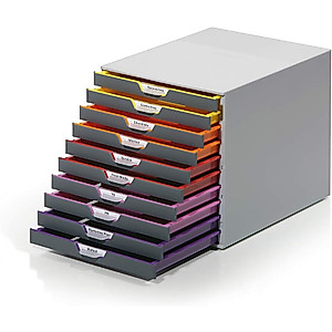 Durable varicolor Stackable Plastic Drawer Box, 10 Drawers, Letter to Folio Size Files, 11.5" x 14" x 11", Gray