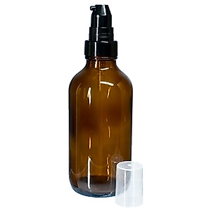 GlassBottleOutlet (Pack of 24) 4 oz. Amber Boston Round with Black Treatment Pump