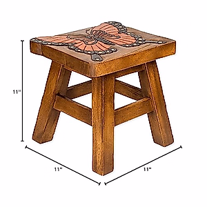 Sea Island Imports Monarch Butterfly Hand Carved Acacia Hardwood Decorative Short Stool