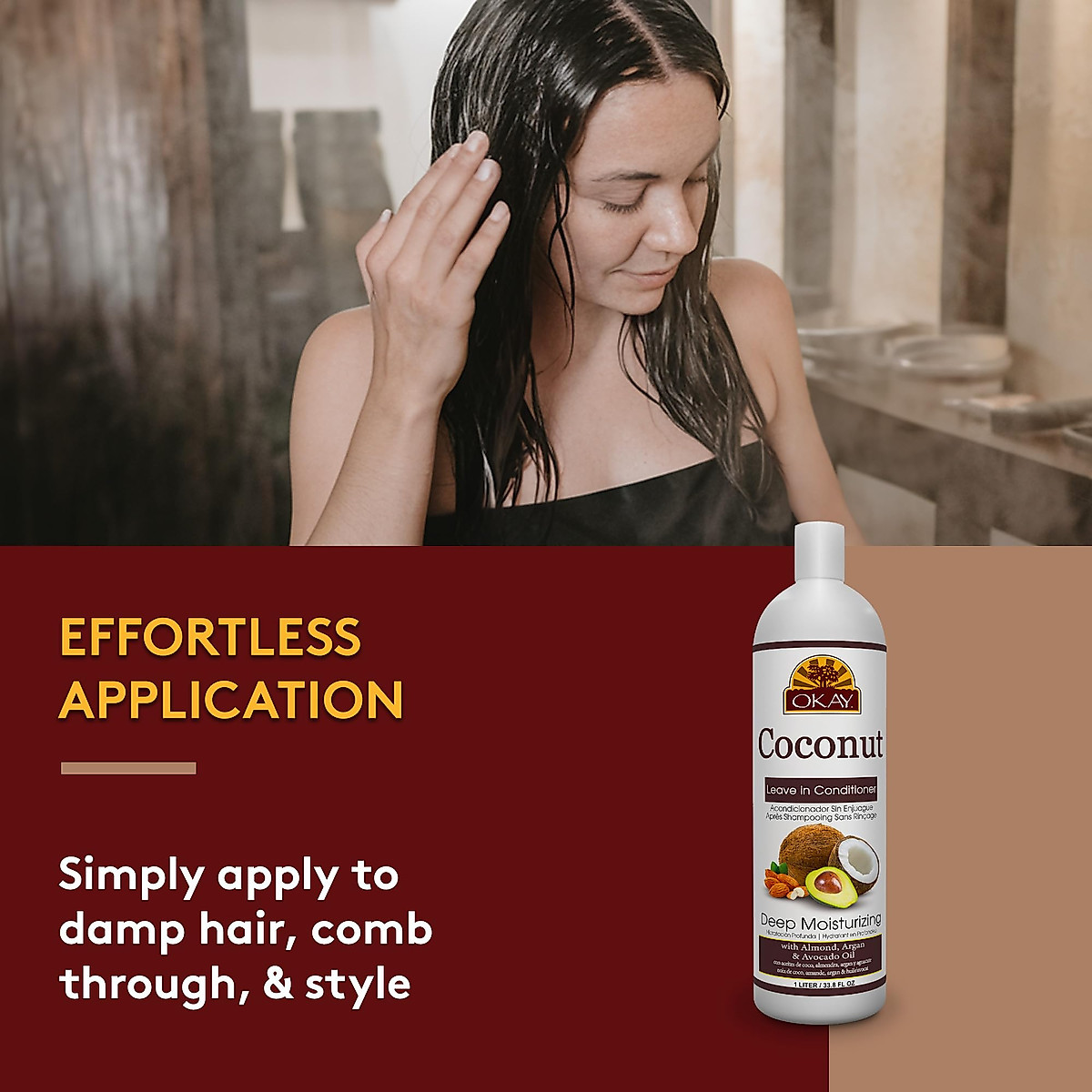 OKAY Coconut Deep Moisturizing Leave In Conditioner Helps Replenish Moisture And Elasticity For Healthy Strong Hair Sulfate,Silicone,Paraben Free For All Hair Types and Textures Made in USA 33oz