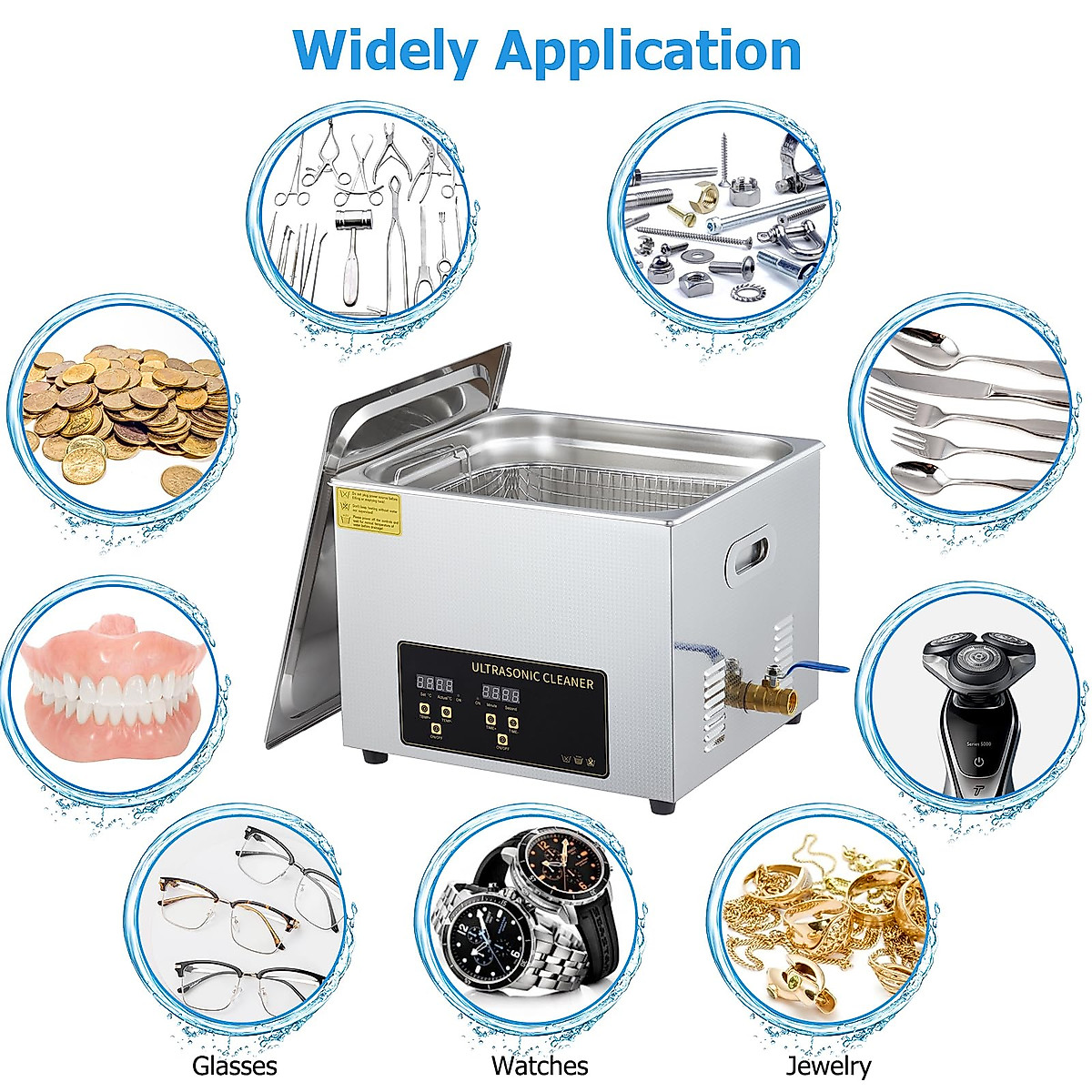 Aprafie Ultrasonic Cleaner, 360W 15L Ultrasonic Jewelry Cleaner Machine with Digital Timer Heater and 304 Stainless Steel for Dentures Glass Industrial Parts Carburetor Circuit Board