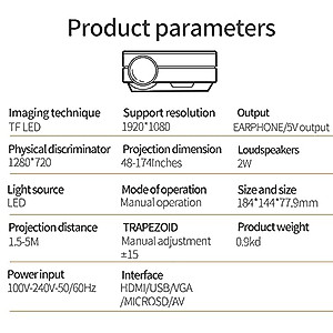 CXDTBH LED Projector 170 Inches Full 1080P Suported with USB for Home Theater Movie Media Player ( Color : White-Fruit peach5 )