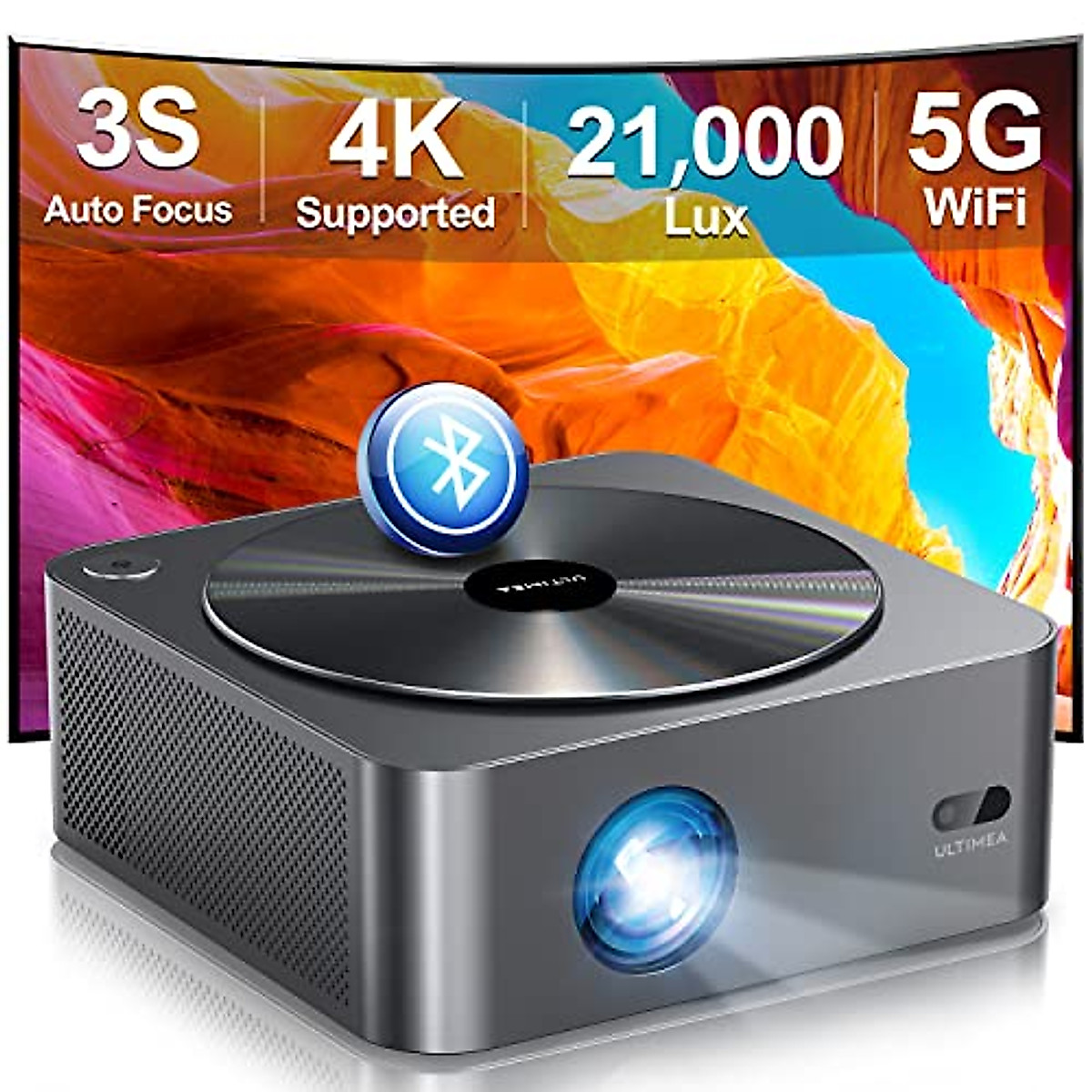 Ultimea Smart Projector with Auto Focus&Auto Keystone, Native 1080P Projector 700ANSI 21000Lux Ultra Bright even on Four Corners, 5G WiFi Bluetooth Projector Support 4K, for iOS Android Phone/TV Stick