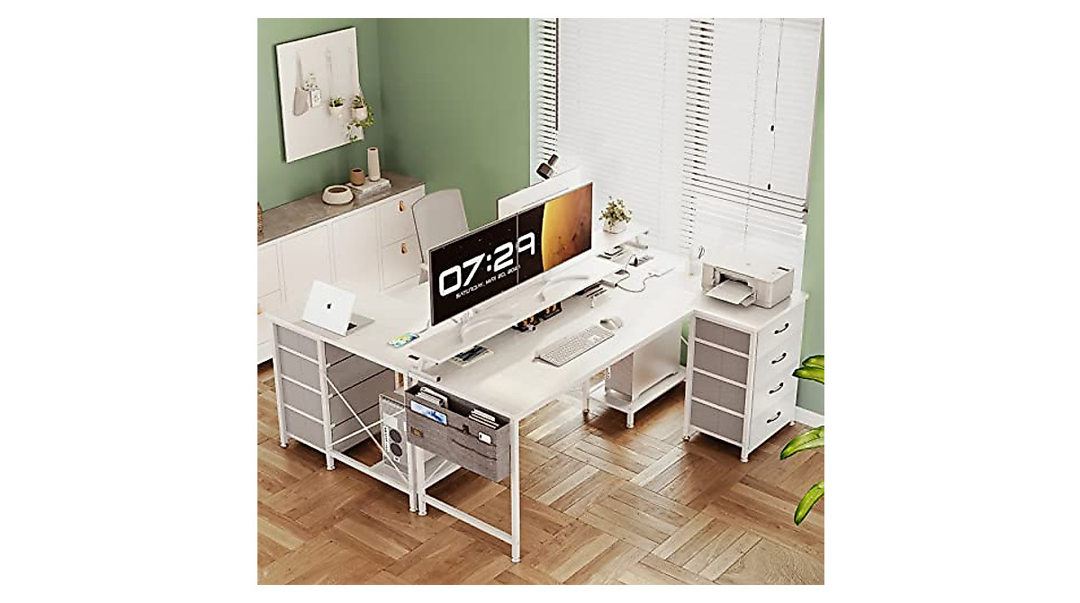 KKL 63" L-Shaped Desk with USB & Power Outlets