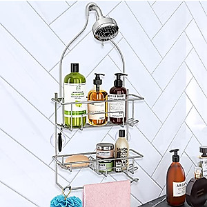 KeFanta Shower Caddy over Shower Head, Hanging Shower Organizer Rack, Bathroom Caddy for Shower, Rustproof Shampoo Holder Shelf, Silver