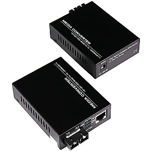 A Pair 2 Pack Multi-Mode Dual SC Fiber Gigabit Fast Ethernet Media Converter, Mini 1x 10/100/1000Base-T RJ45 to 1000Base-SC Slot Converter Transceiver, up to 2KM 850-1310-nm, AC 100V~240V