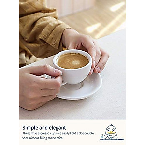 LE TAUCI 3 oz Espresso Cups with Saucers，Set of 4，Demitasse Coffee Cup for Shot, Lungo, Ristretto - White