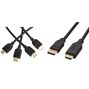 Amazon Basics Uni-Directional DisplayPort to HDMI Display Cable - 3 Feet & CL3 Rated High-Speed 4K HDMI Cable - 3 Feet, Pack of 2