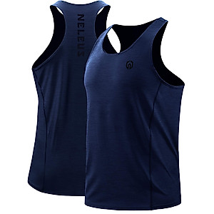 NELEUS Men's 3 Pack Running Tank Tops Dry Fit Muscle Athletic Workout Shirts,5069,Navy,Light Grey,Red,US L,EU XL