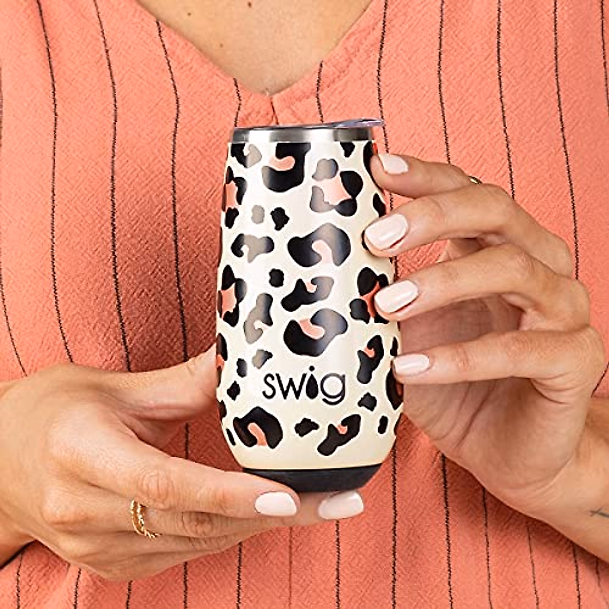 Swig Life 6oz Triple Insulated Stainless Steel Stemless Champagne Flute with Lid, Double Wall, Vacuum Insulated Champagne Tumbler Glass (Diamond White)